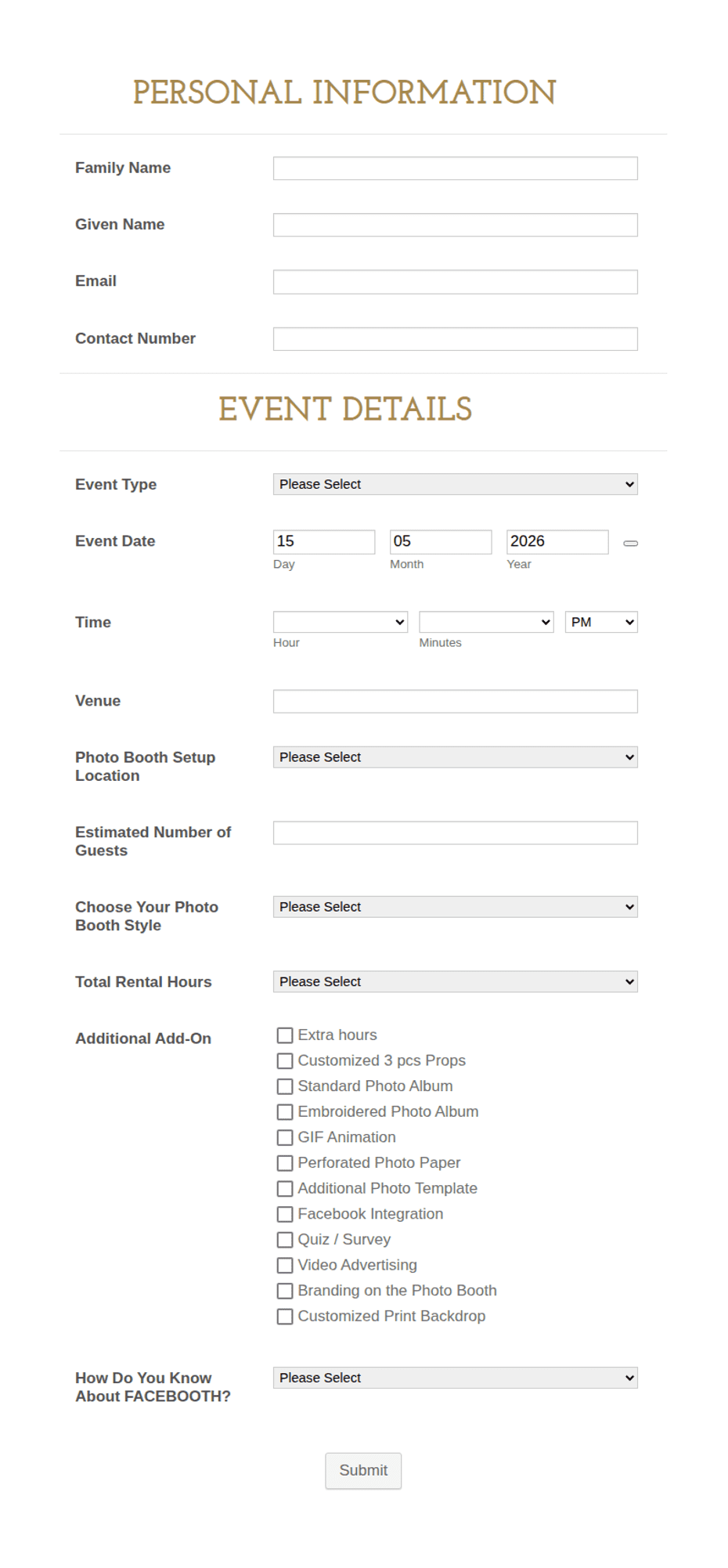 Event Photobooth Request Form Template | Jotform