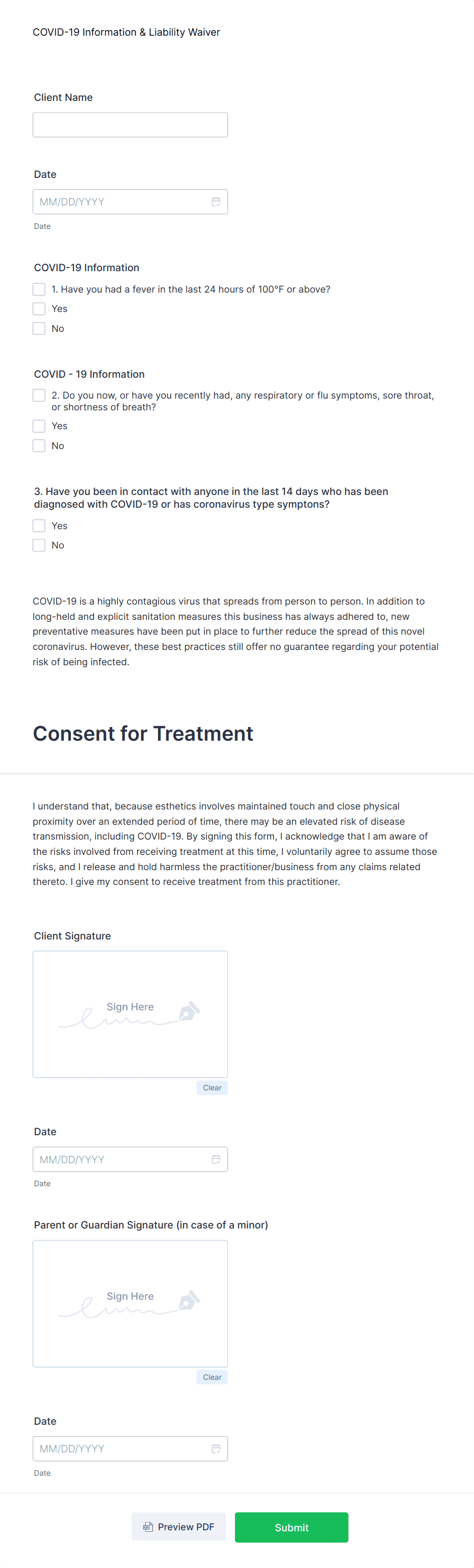 Editable Covid-19 Consent Form Template | Jotform