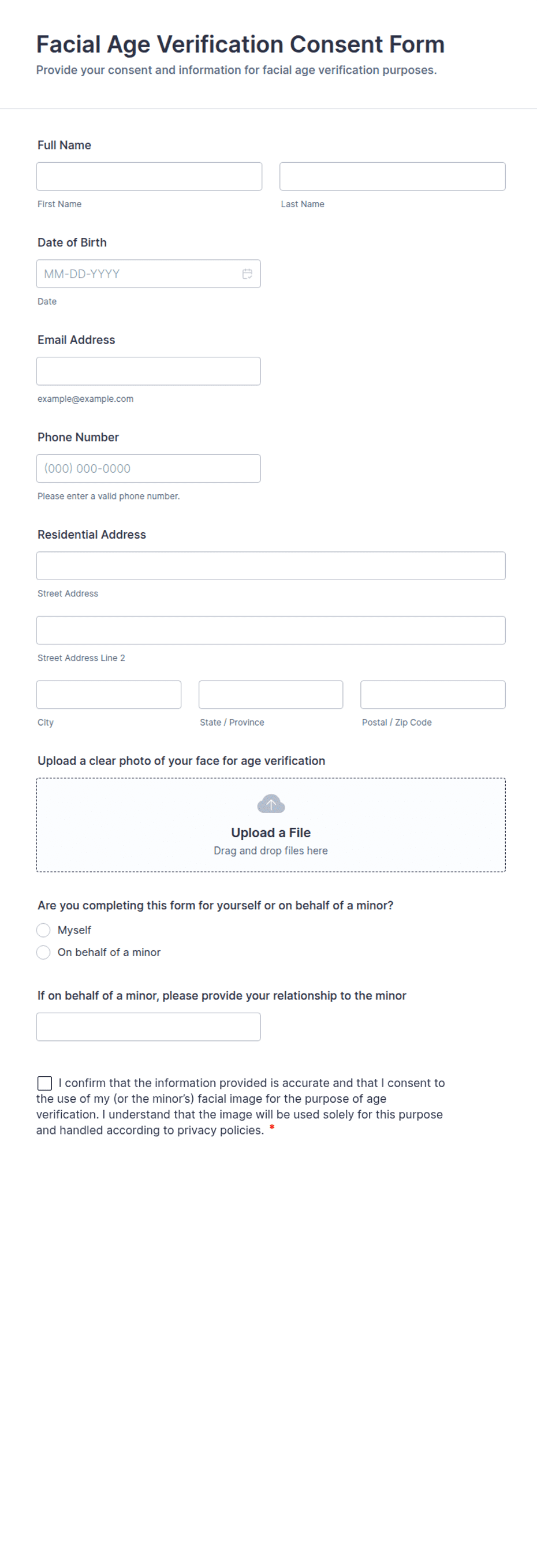 Facial Age Verification Consent Form Template | Jotform