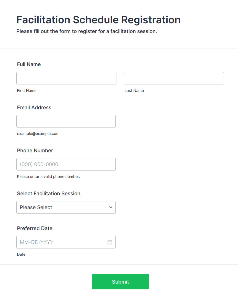 Facilitation Schedule Registration Form Template | Jotform