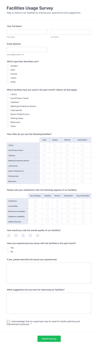 Facilities Usage Survey Form Template | Jotform
