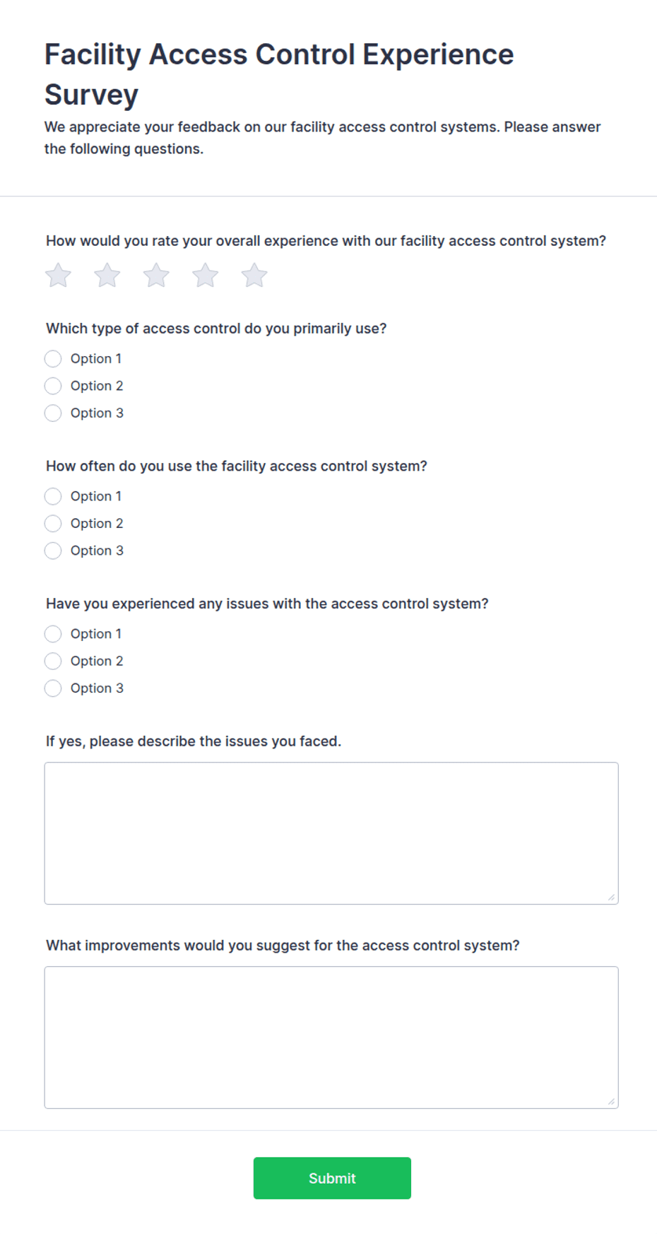 Facility Access Control Experience Survey Form Template | Jotform
