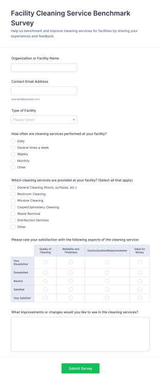 Facility Cleaning Service Benchmark Survey Form Template | Jotform