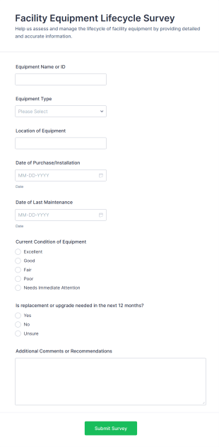 Facility Equipment Lifecycle Survey Form Template | Jotform