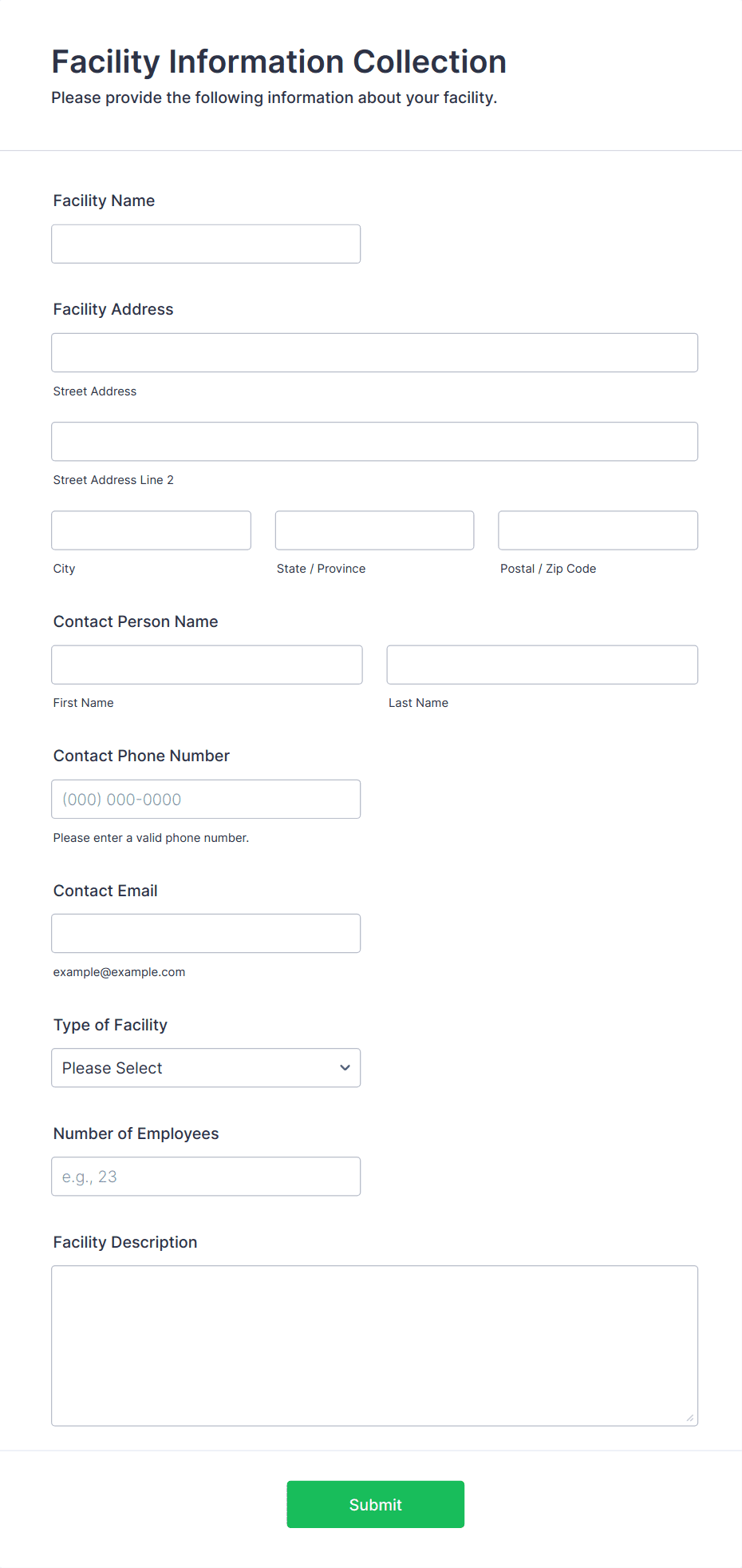 Facility Information Collection Form Template | Jotform