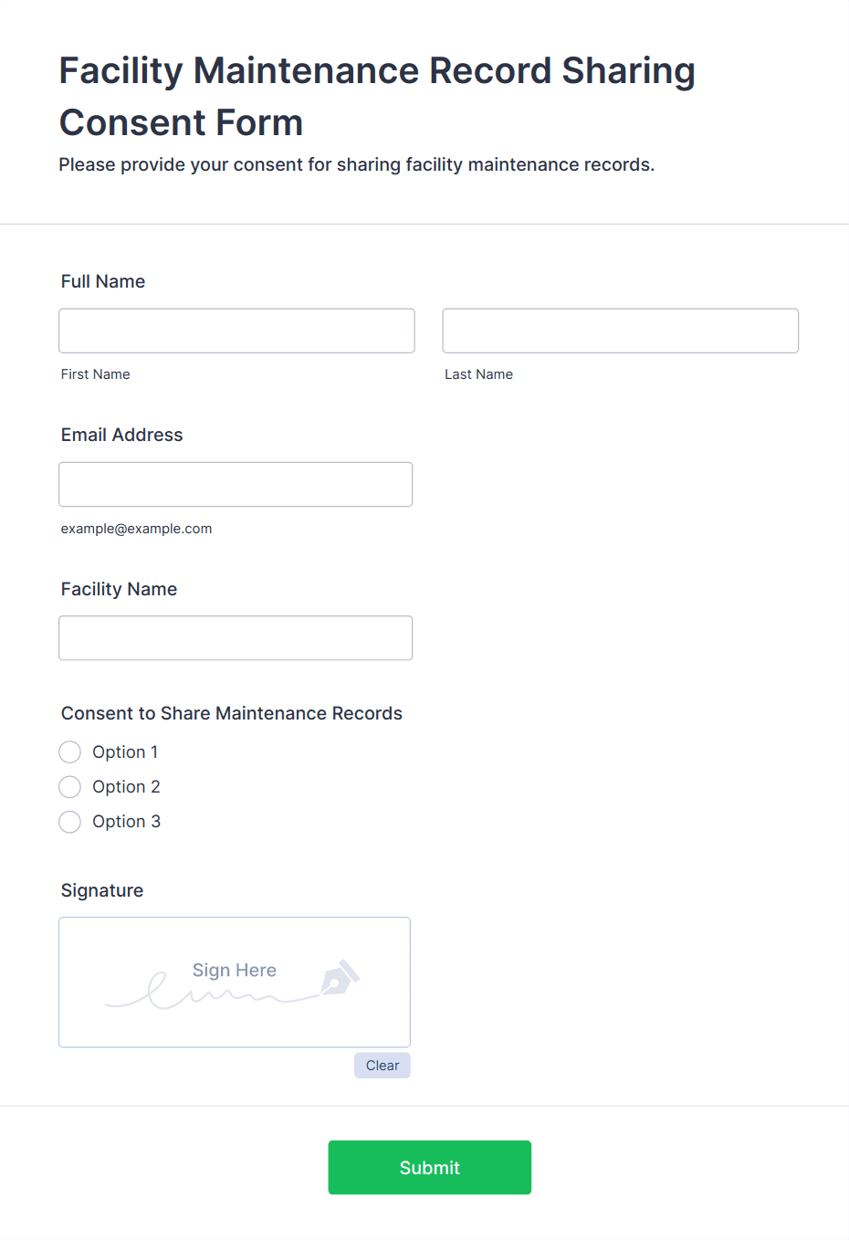 Facility Maintenance Record Sharing Consent Form Template | Jotform