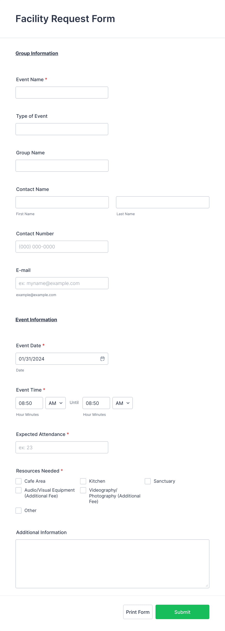 Facility Request Form Template | Jotform