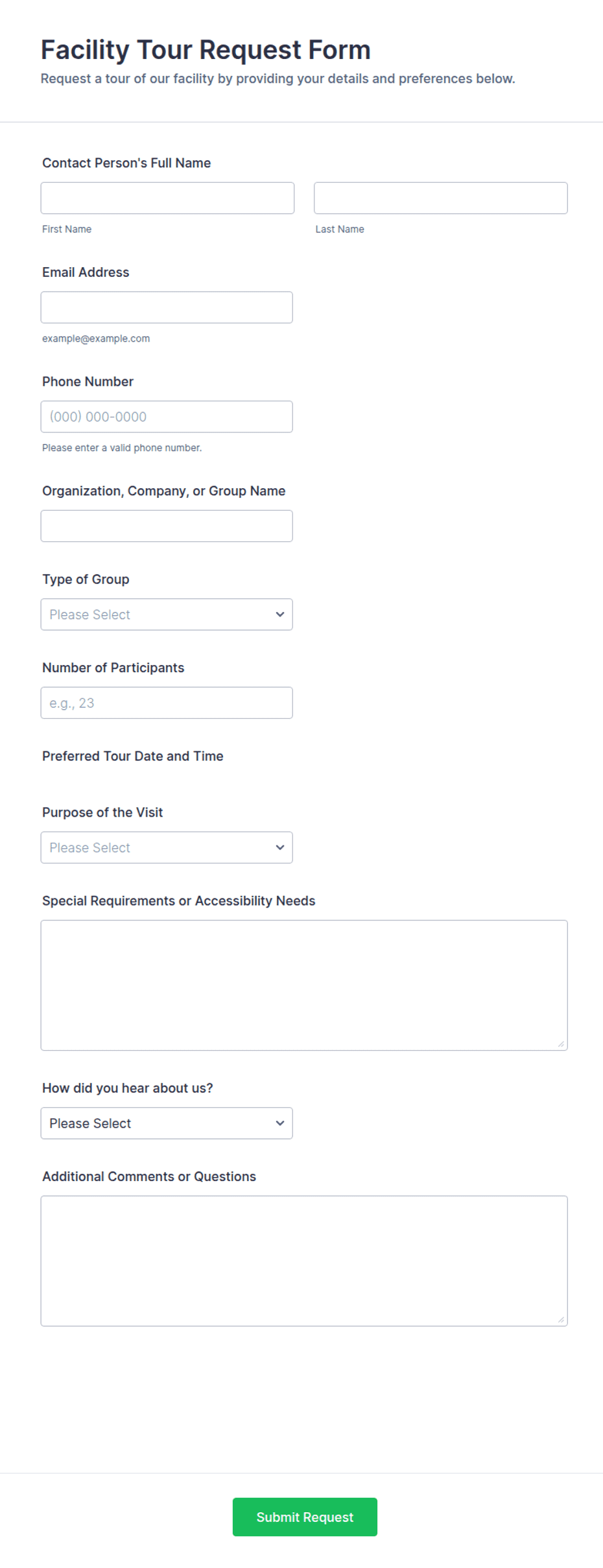 Facility Tour Request Form Template | Jotform