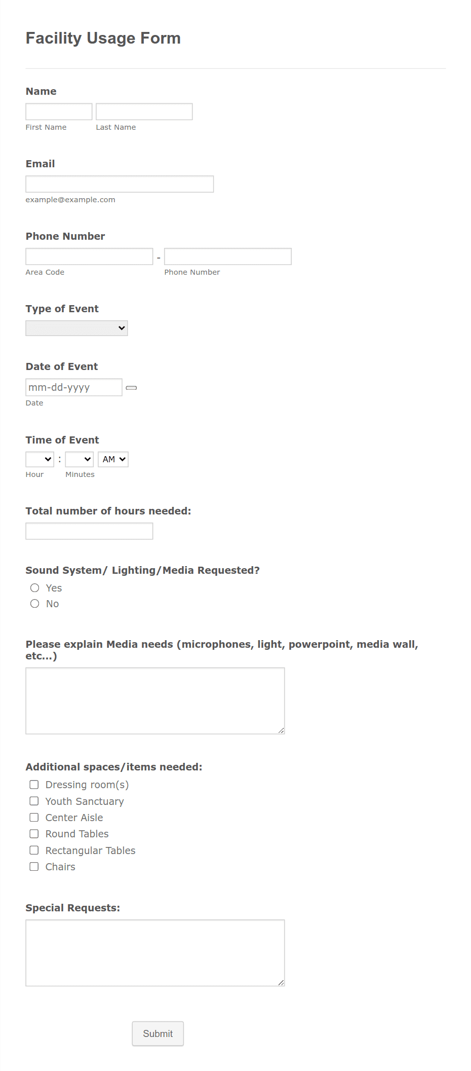 Facility Usage Form Template | Jotform