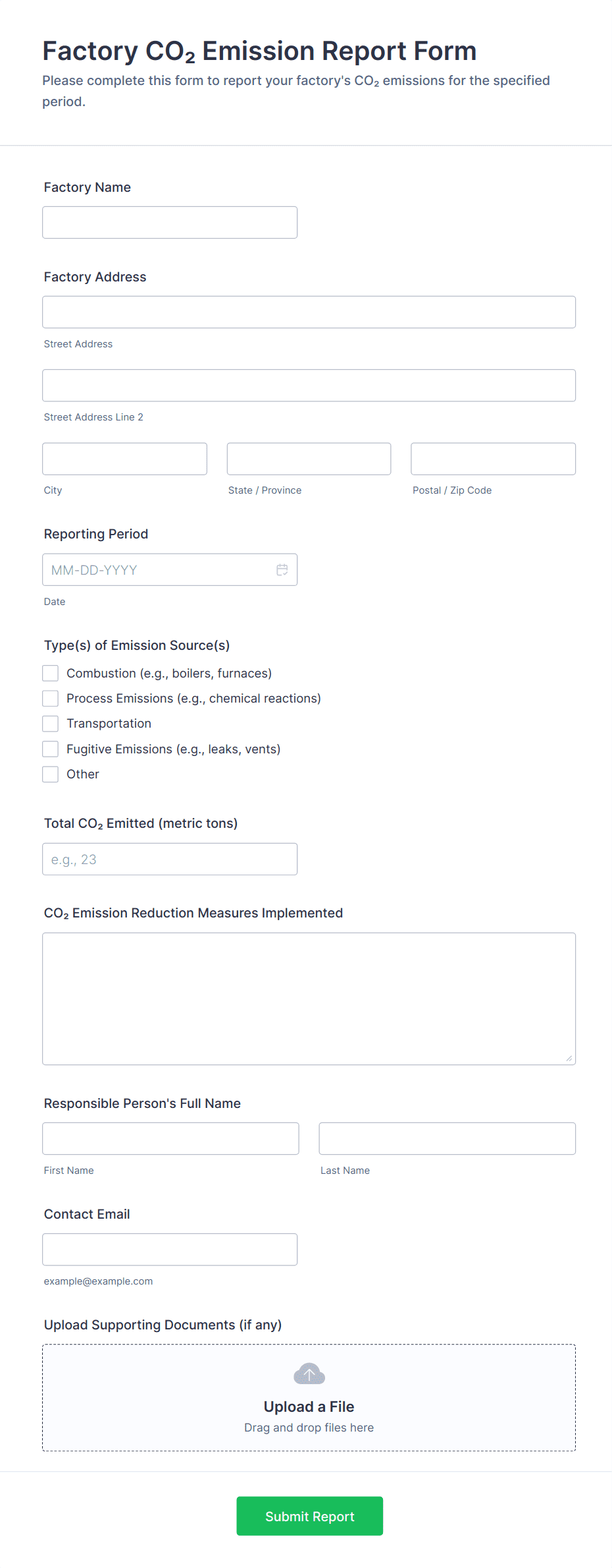 Factory CO₂ Emission Report Form Template | Jotform
