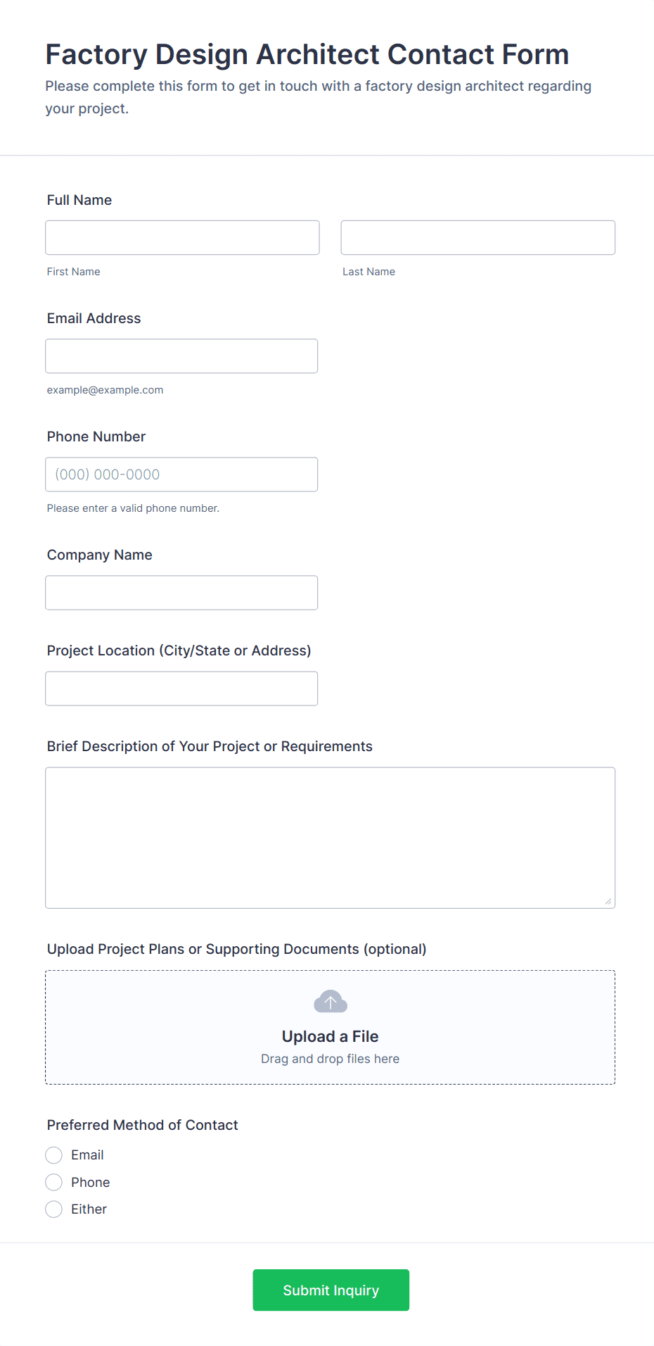 Factory Design Architect Contact Form Template | Jotform