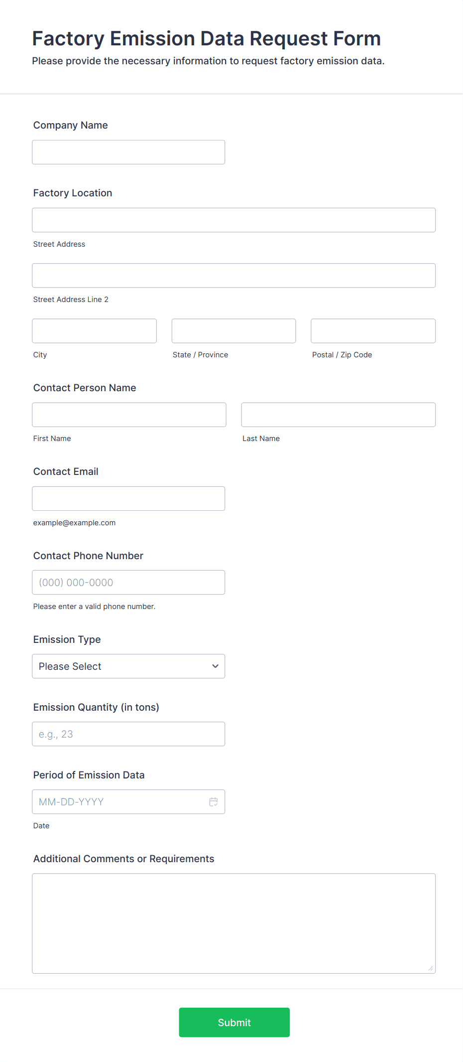 Factory Emission Data Request Form Template | Jotform