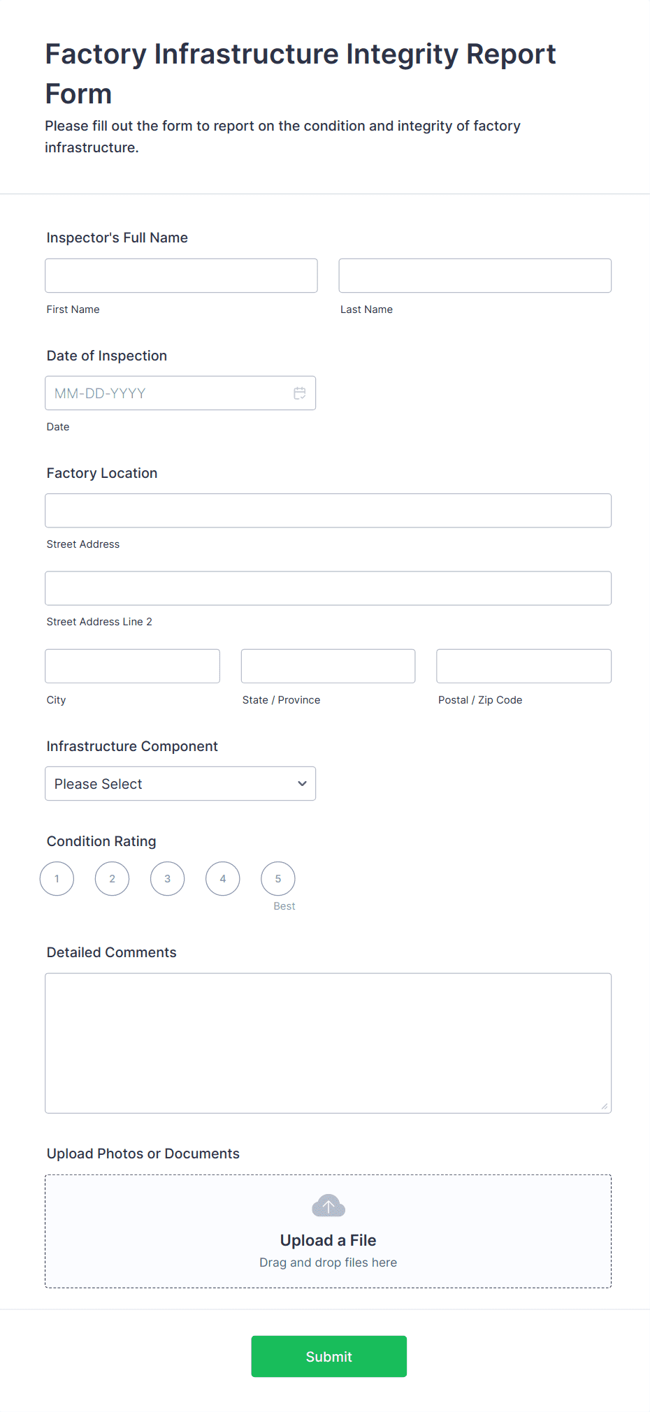 Factory Infrastructure Integrity Report Form Template | Jotform