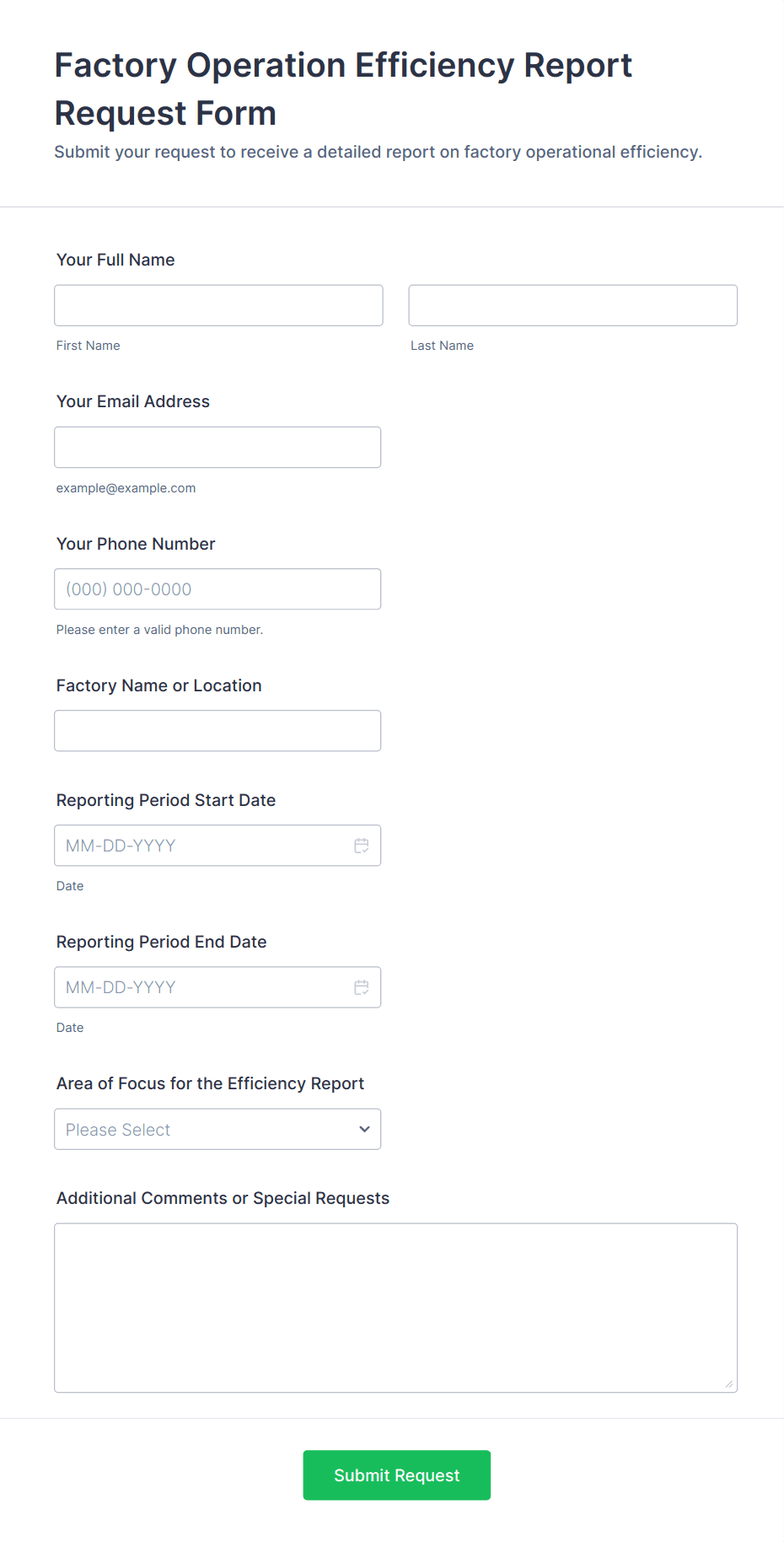 Factory Operation Efficiency Report Request Form Template | Jotform