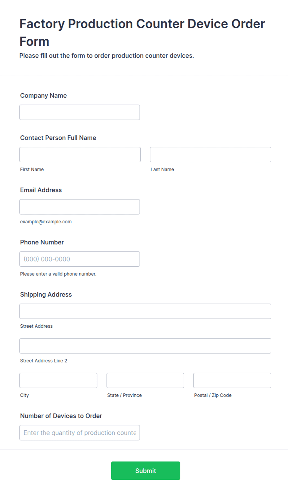 Factory Production Counter Device Order Form Template | Jotform