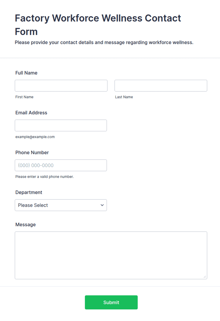 Factory Workforce Wellness Contact Form Template | Jotform