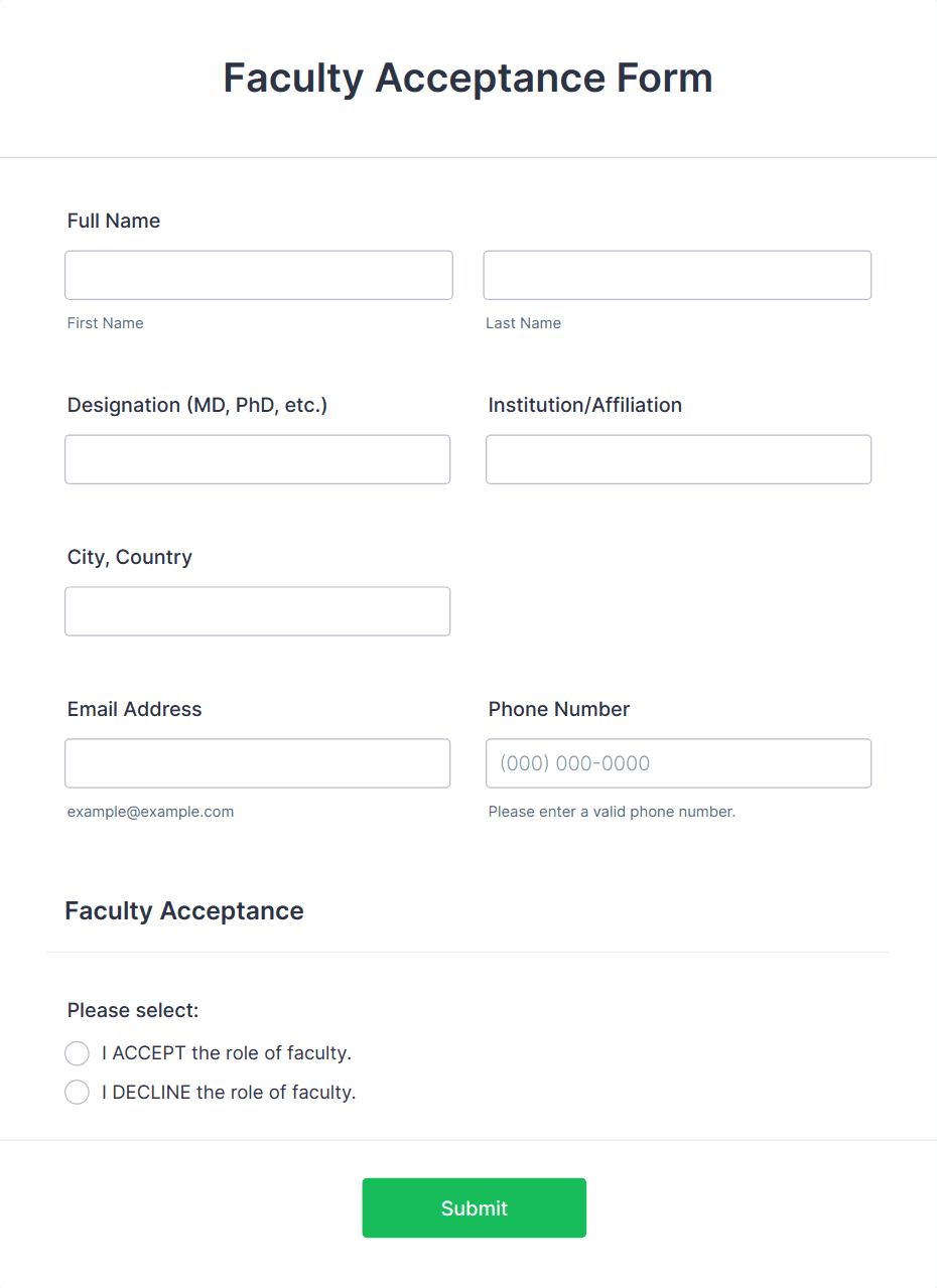 Faculty Acceptance Form Template | Jotform