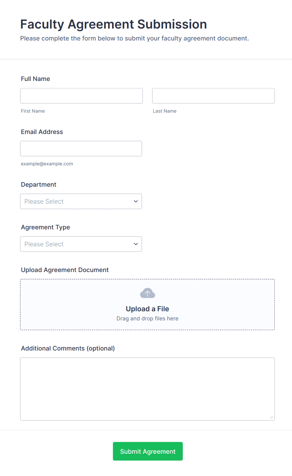 Faculty Agreement Submission Form Template | Jotform
