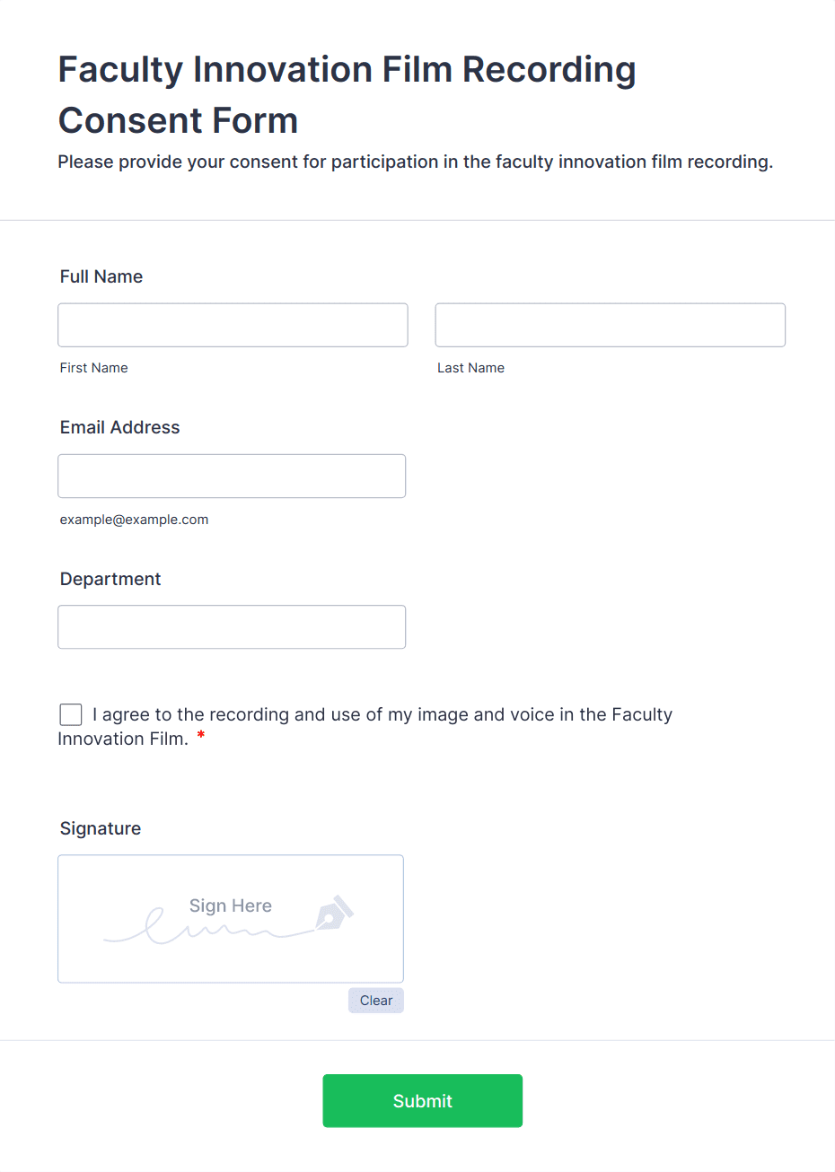 Faculty Innovation Film Recording Consent Form Template | Jotform
