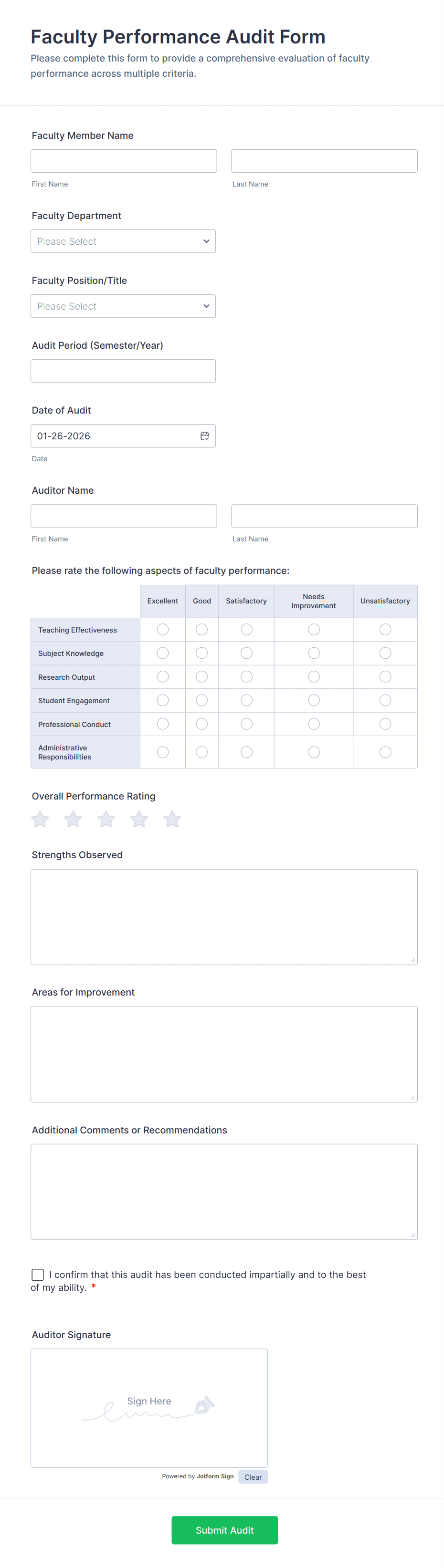 Faculty Performance Audit Form Template | Jotform