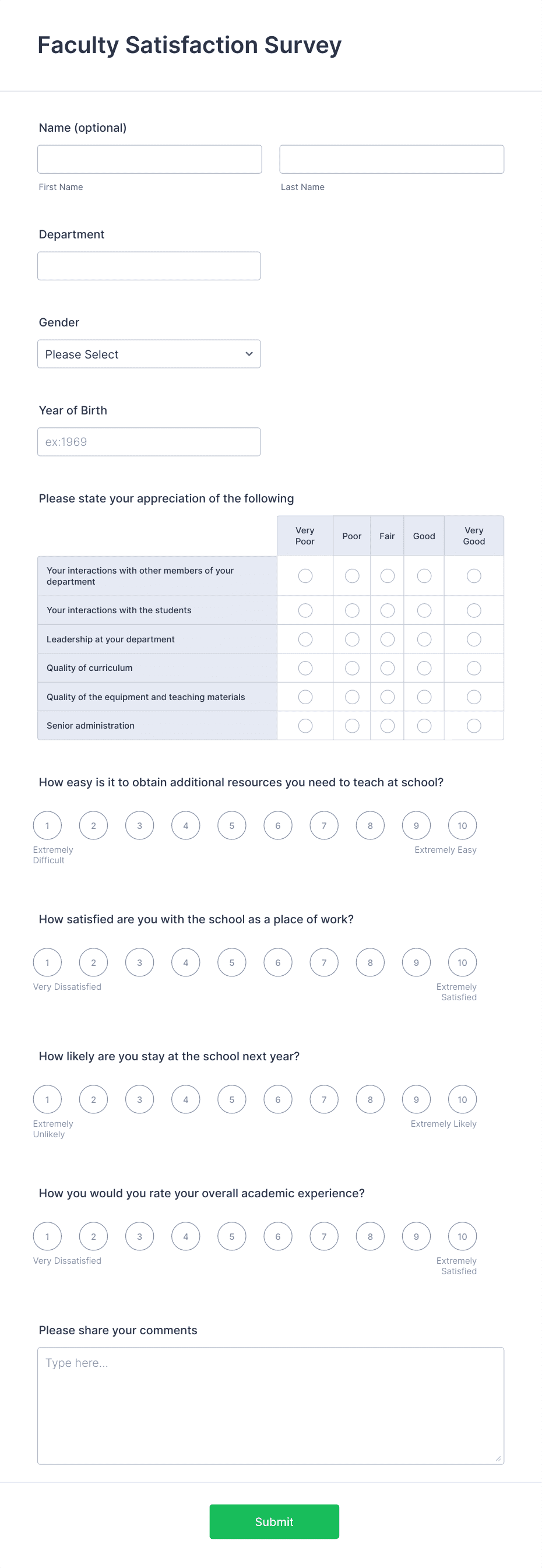 Faculty Satisfaction Survey Form Template | Jotform