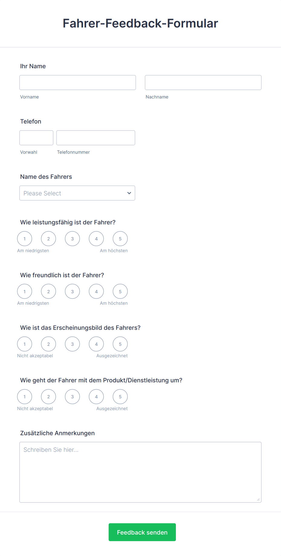 Fahrer-Feedback-Formular Formularvorlage | Jotform