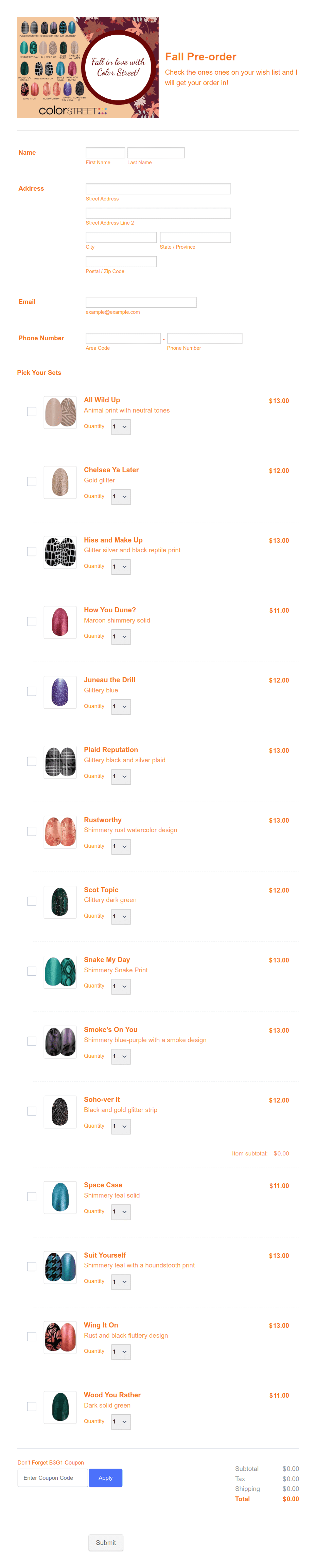 Fall Pre-order Form Template | Jotform