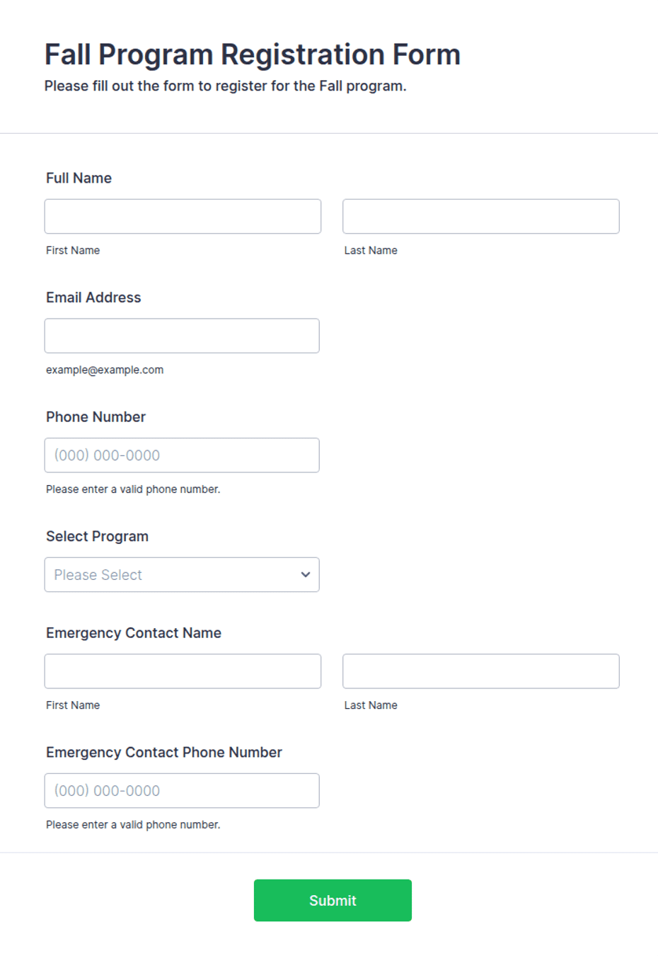 Fall Program Registration Form Template | Jotform