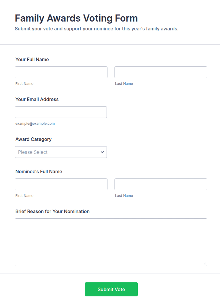 Family Awards Voting Form Template | Jotform