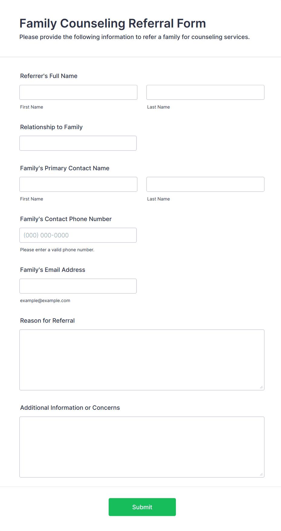 Family Counseling Referral Form Template | Jotform