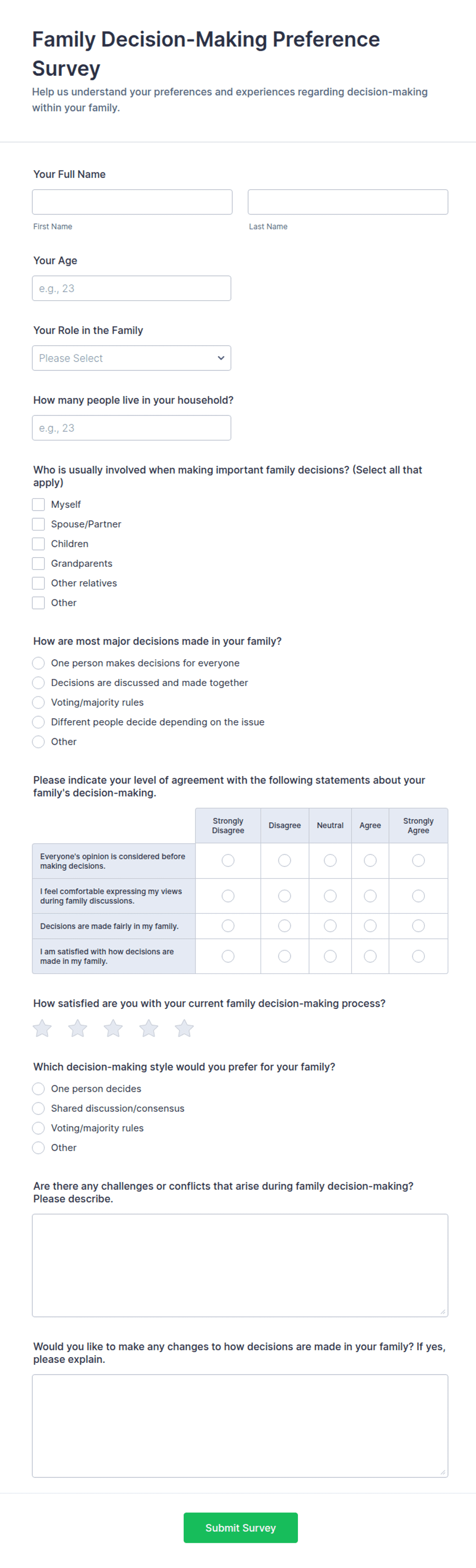 Family Decision-Making Preference Survey Form Template | Jotform