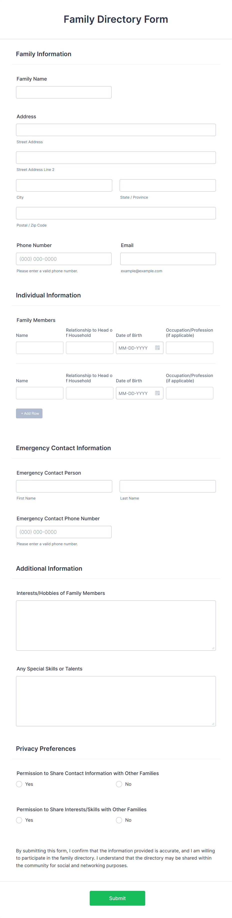 Family Directory Form Template | Jotform