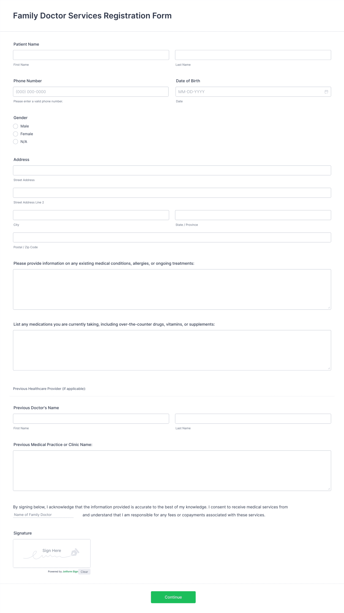 Family Doctor Services Registration Form Template | Jotform