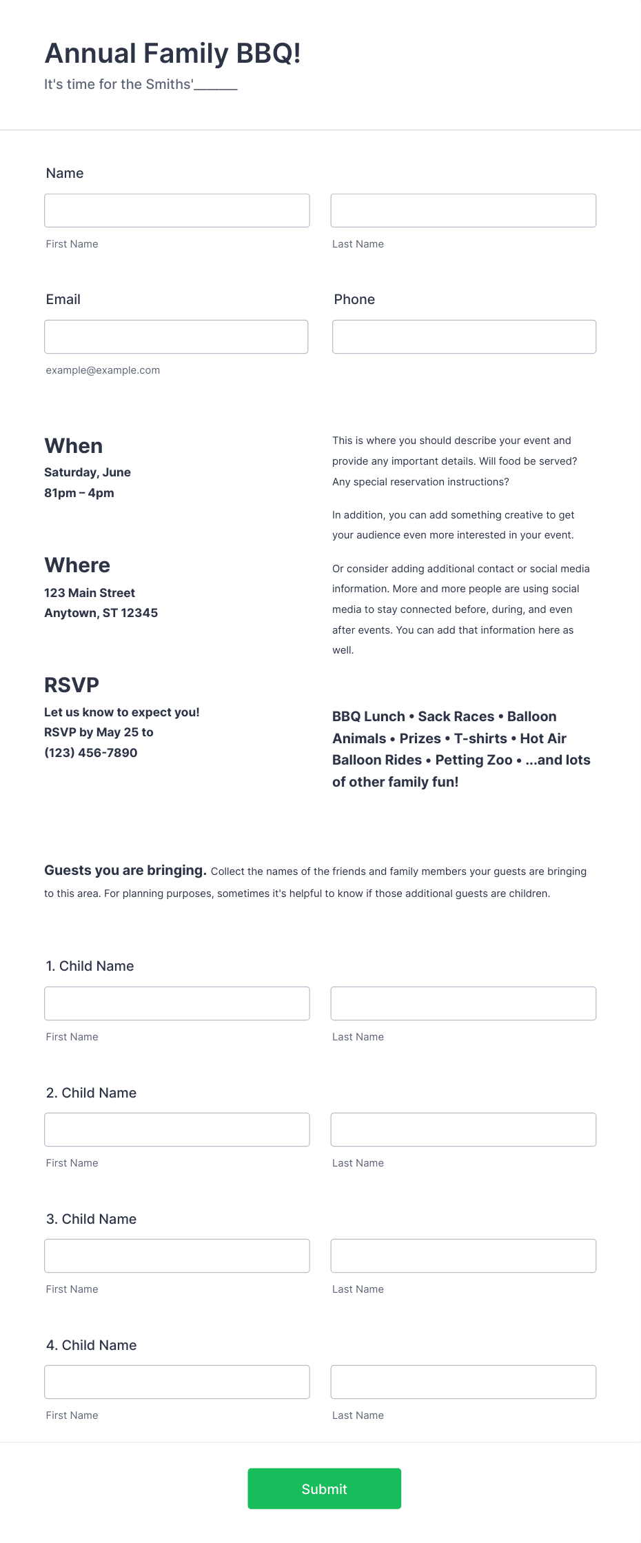 Family Event Registration Form Template | Jotform