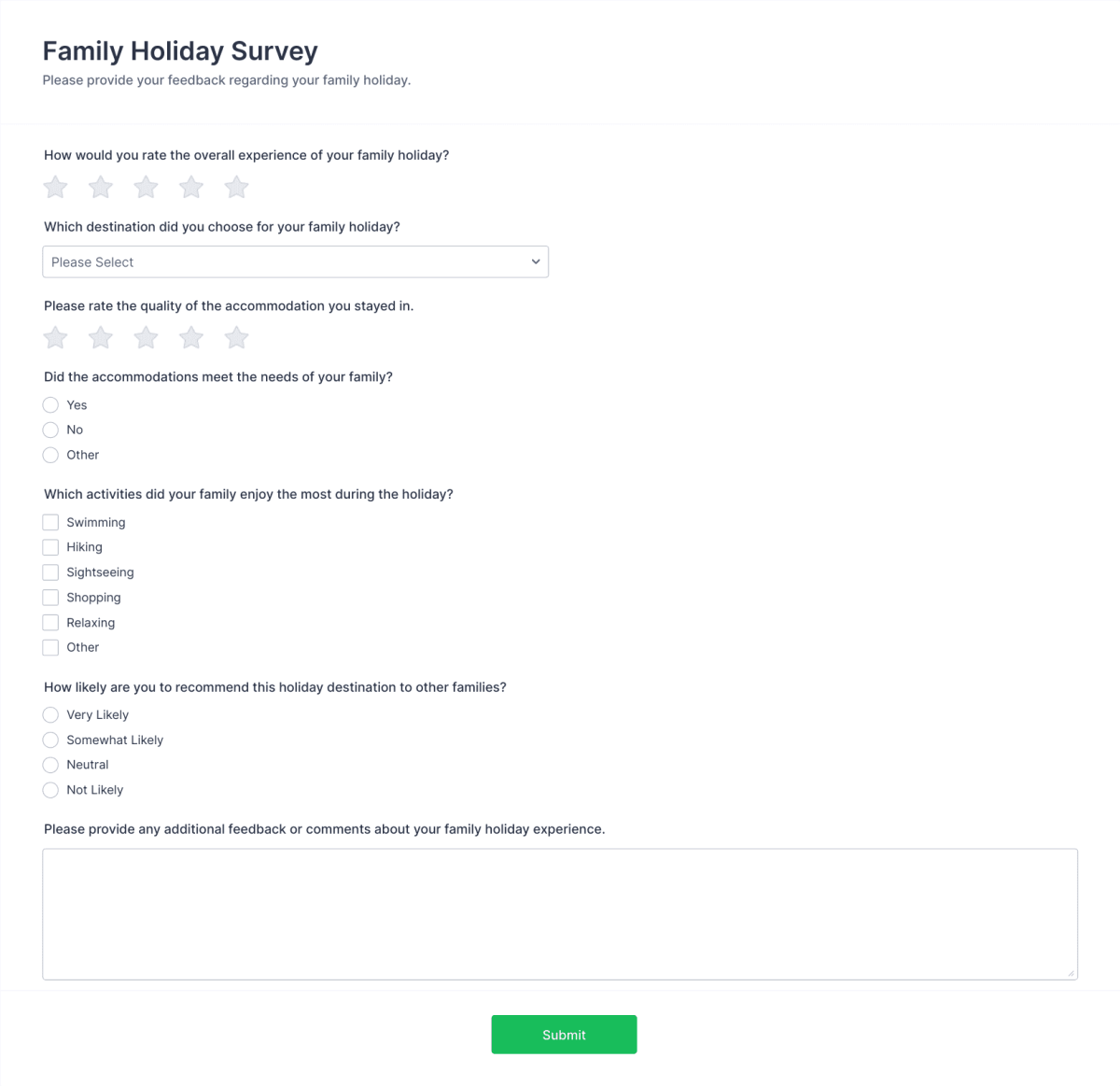 Family Holiday Survey Form Template | Jotform