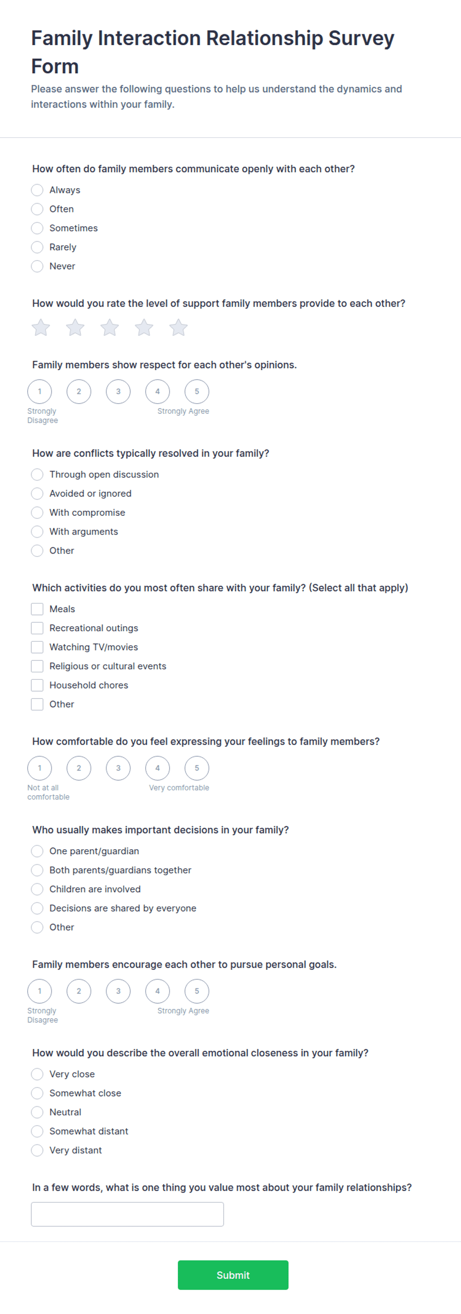 Family Interaction Relationship Survey Form Template | Jotform