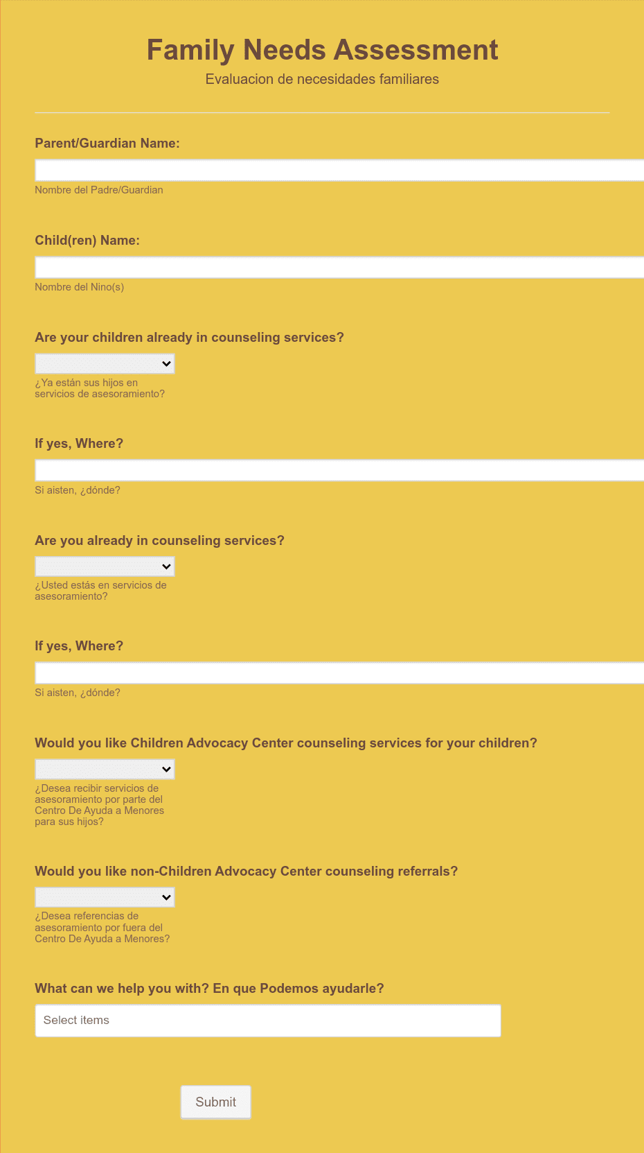 Family Needs Assessment Form Template | Jotform