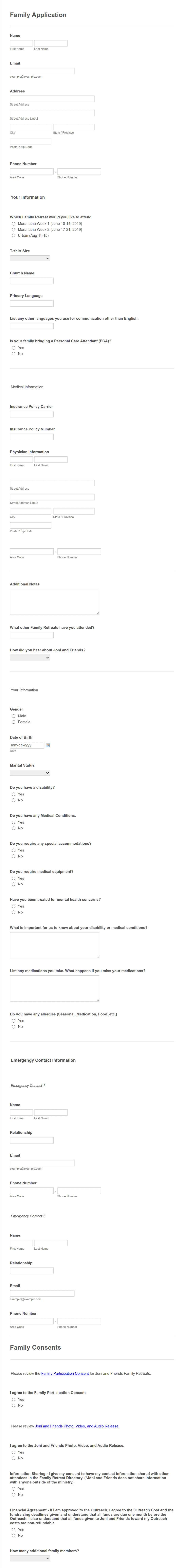 Family Retreat Family Application Form Template | Jotform