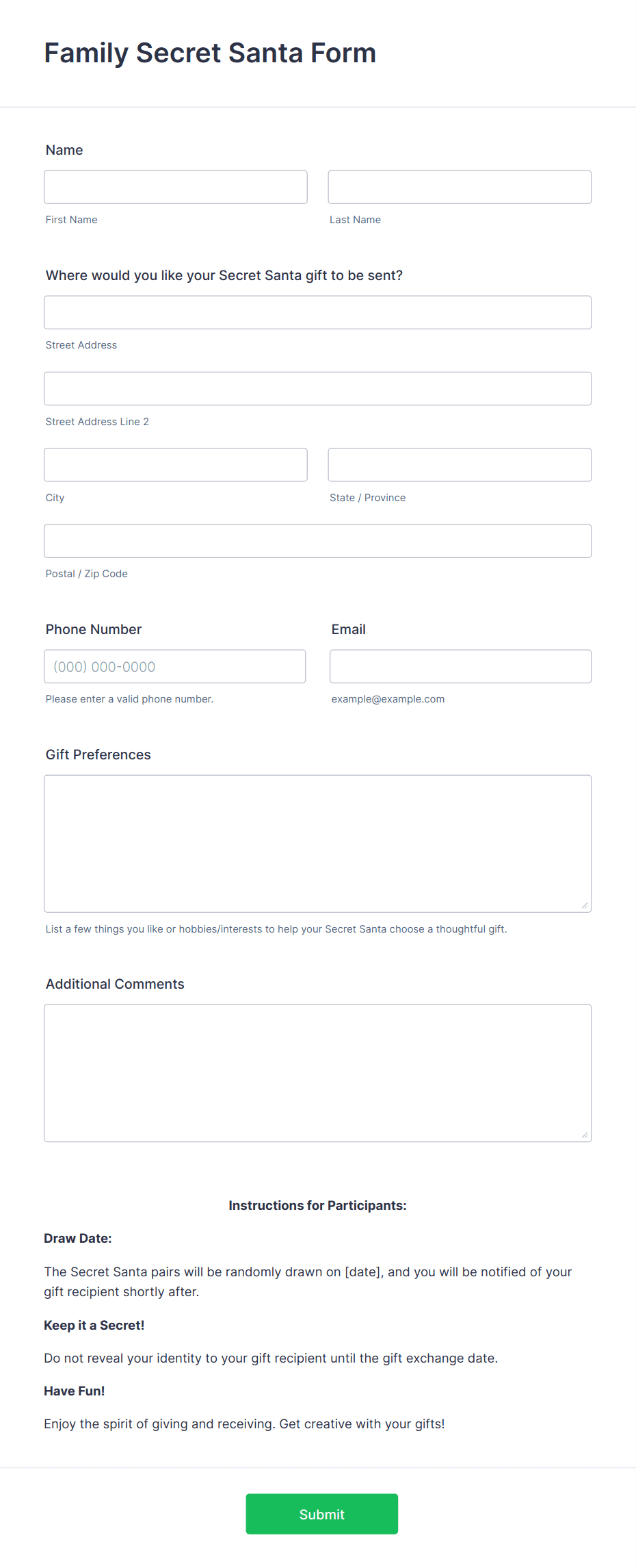 Family Secret Santa Form Template | Jotform