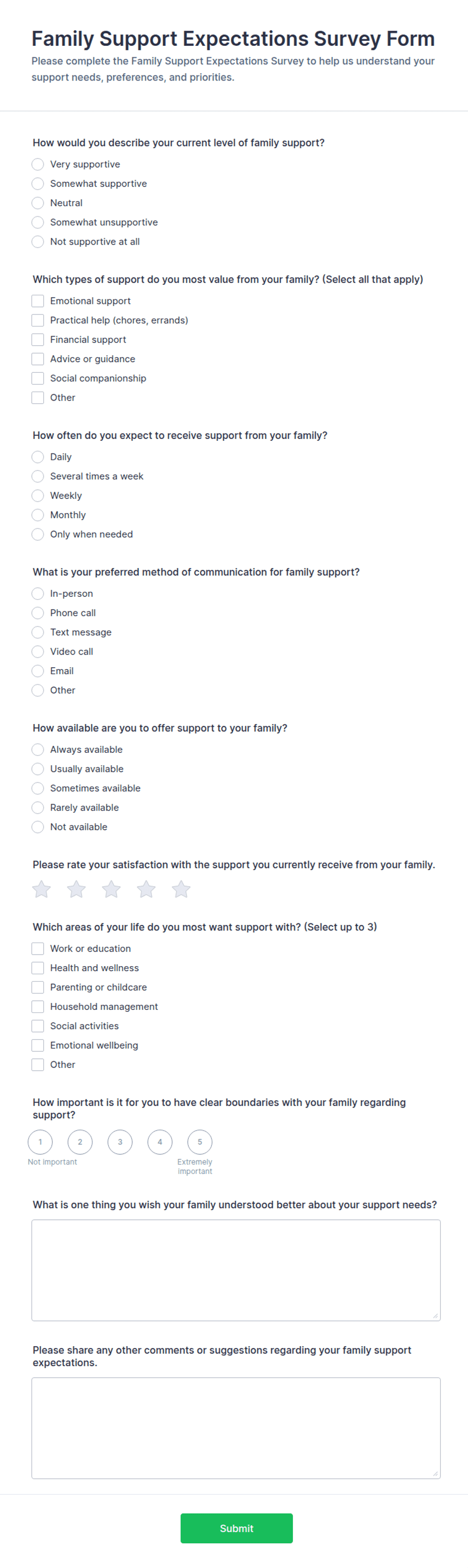 Family Support Expectations Survey Form Template | Jotform
