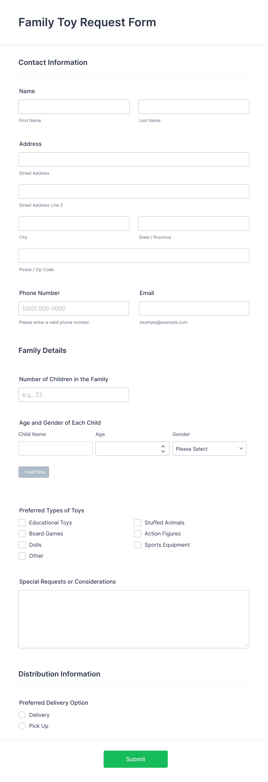Family Toy Request Form Template | Jotform