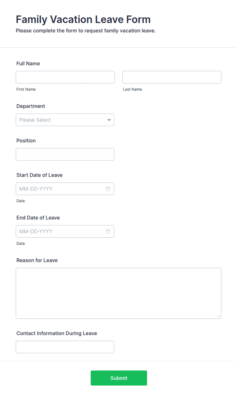Family Vacation Leave Form Template | Jotform