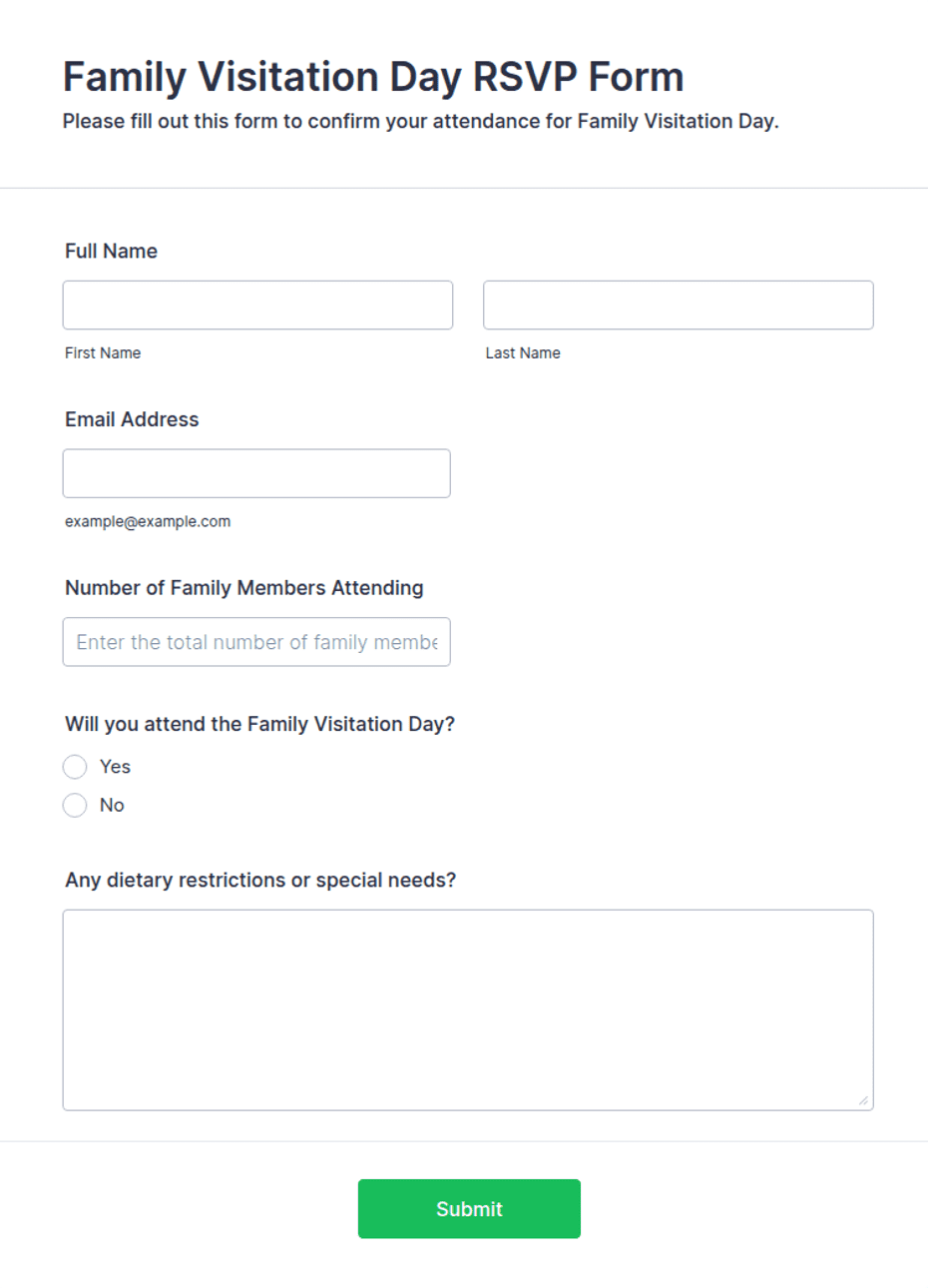 Family Visitation Day RSVP Form Template | Jotform