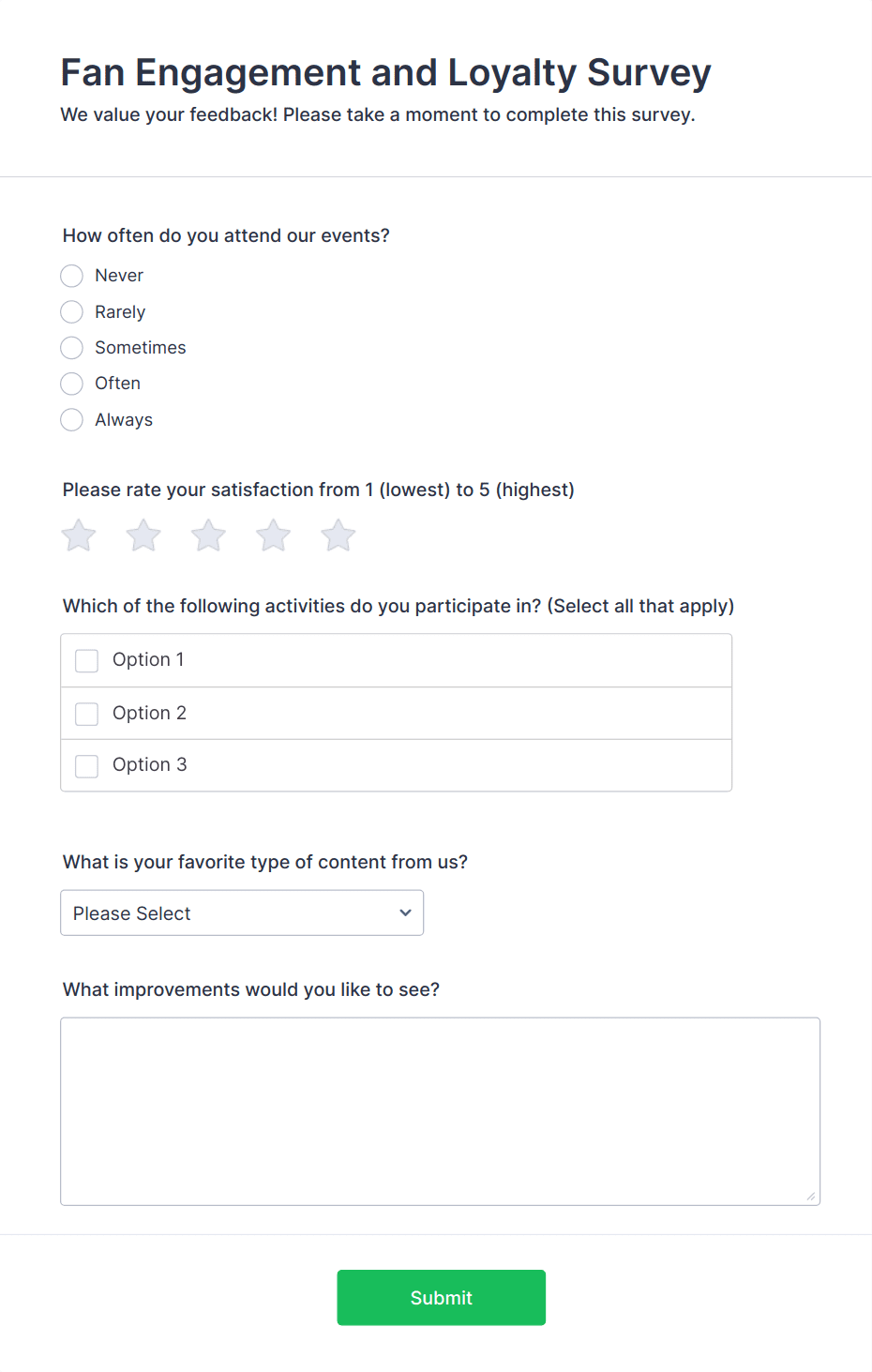 Fan Engagement and Loyalty Survey Form Template | Jotform