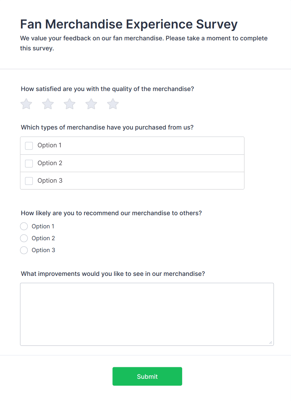 Fan Merchandise Experience Survey Form Template | Jotform