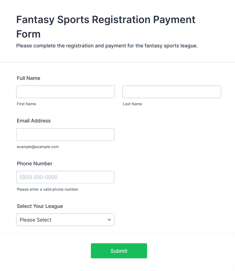 Fantasy Sports Registration Payment Form Template | Jotform