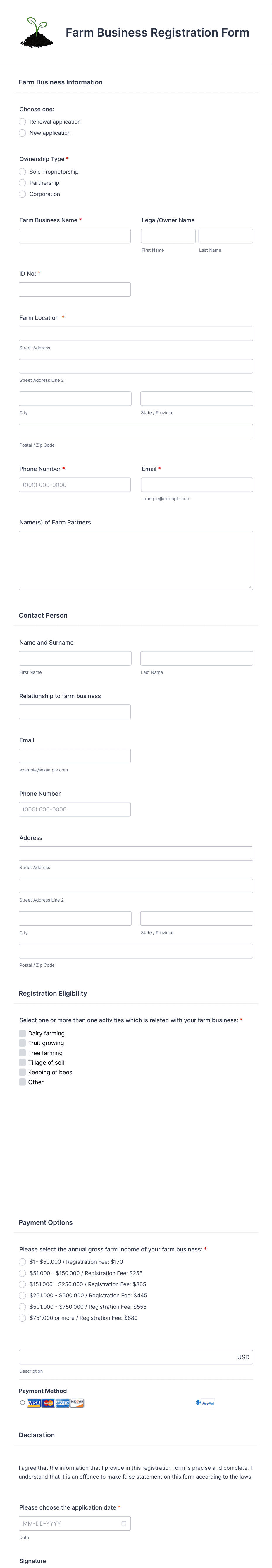 Farm Business Registration Form Template | Jotform