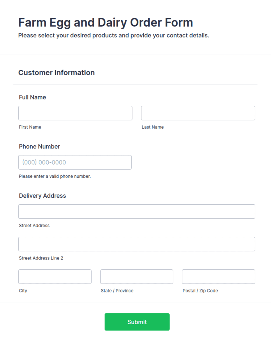 Farm Egg and Dairy Order Form Template | Jotform
