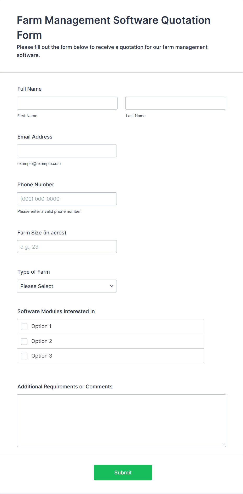 Farm Management Software Quotation Form Template | Jotform
