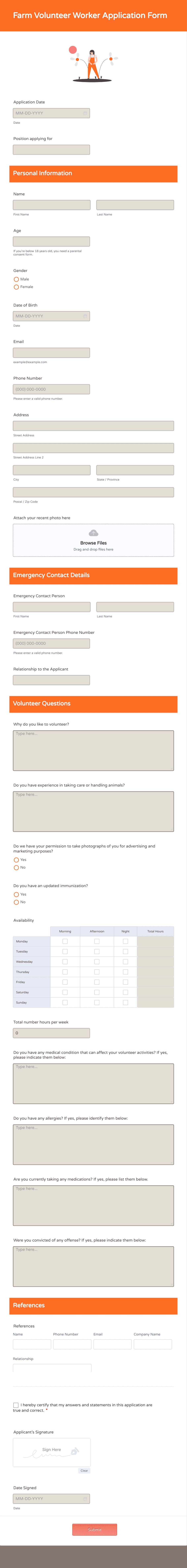 Farm Volunteer Worker Application Form Template | Jotform
